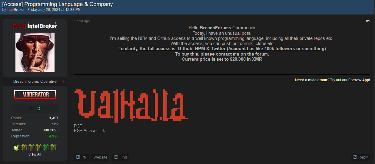 IntelBroker is selling NPM and GitHub access to a well-known ...