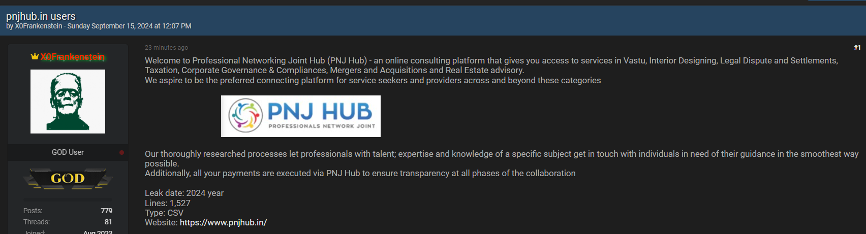🚨A Threat Actor has Allegedly Leaked Data of PNJ Professional Network ...