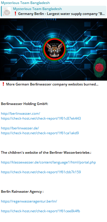 Mysterious Team Bangladesh Targeted the Website of Berlinwasser Holding