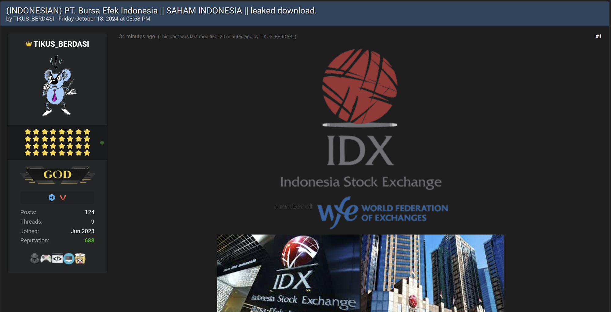 A Threat Actor has Allegedly Leaked Data of Indonesia Stock Exchange (IDX)