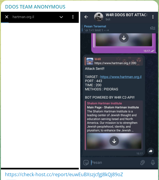 DDOS TEAM ANONYMOUS Targeted the Website of Shalom Hartman Institute