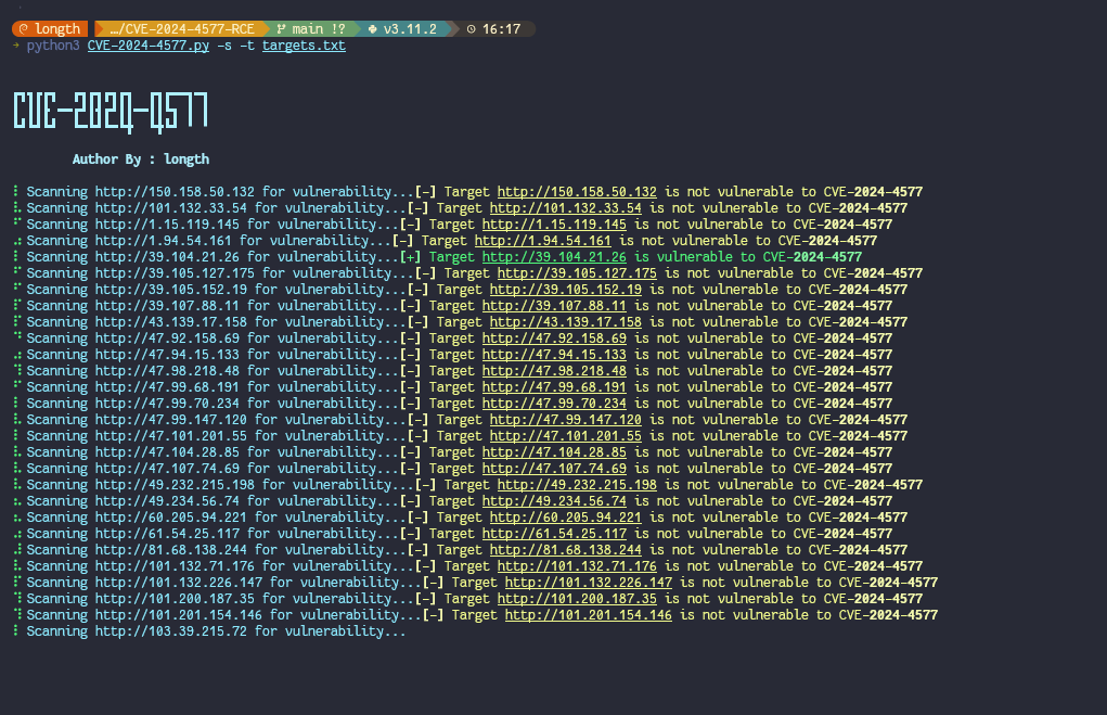 CVE-2024-4577: PHP CGI Argument Injection Scanner and Exploit
