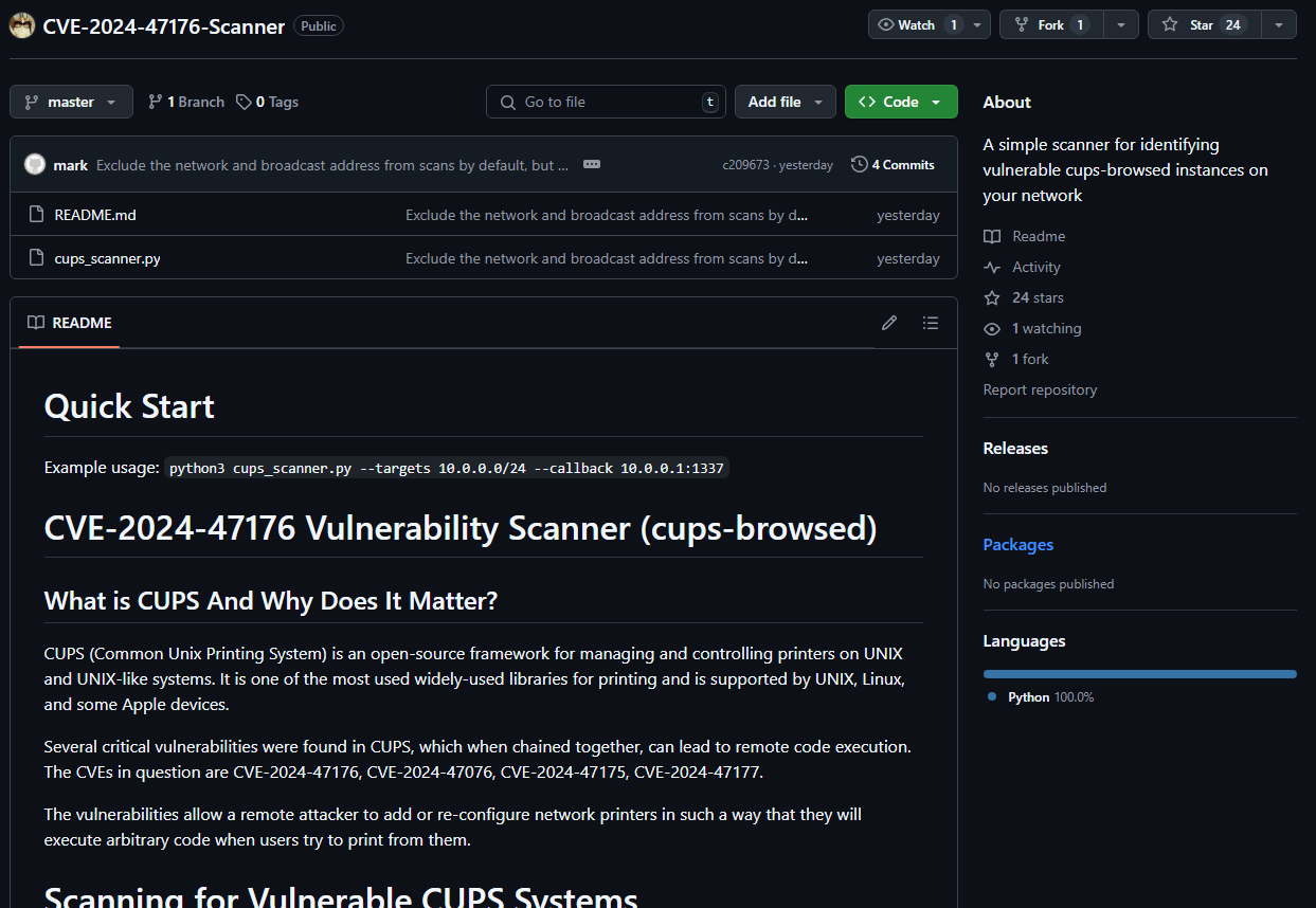 CVE-2024-47176 Vulnerability Scanner (Cups-Browsed)