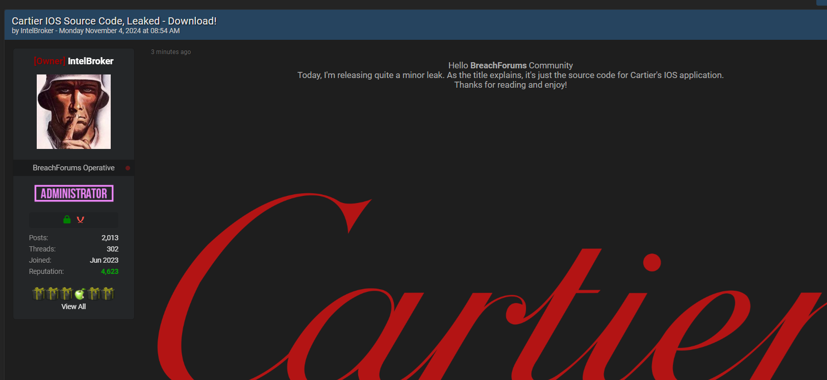 IntelBroker Has Allegedly Leaked Source Code of Cartier