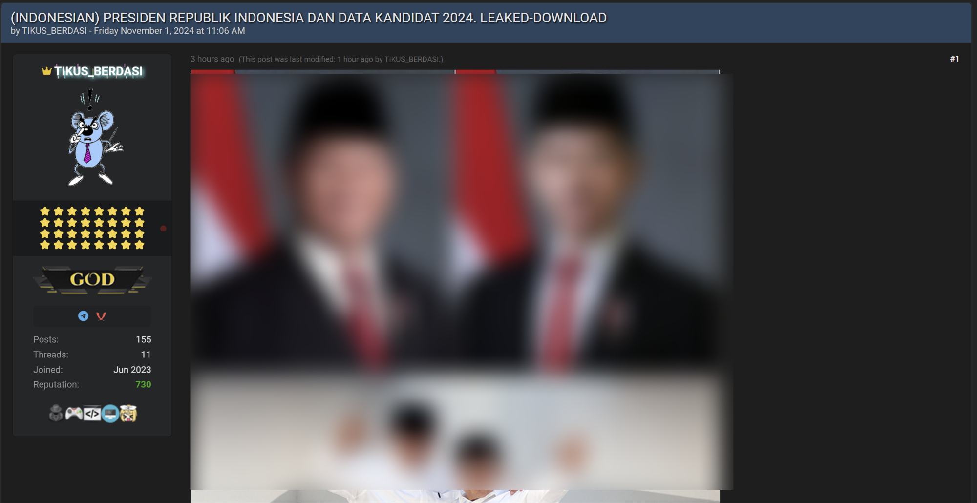 A Threat Actor Has Allegedly Leaked Data of President of the Republic of Indonesia and Candidate ...