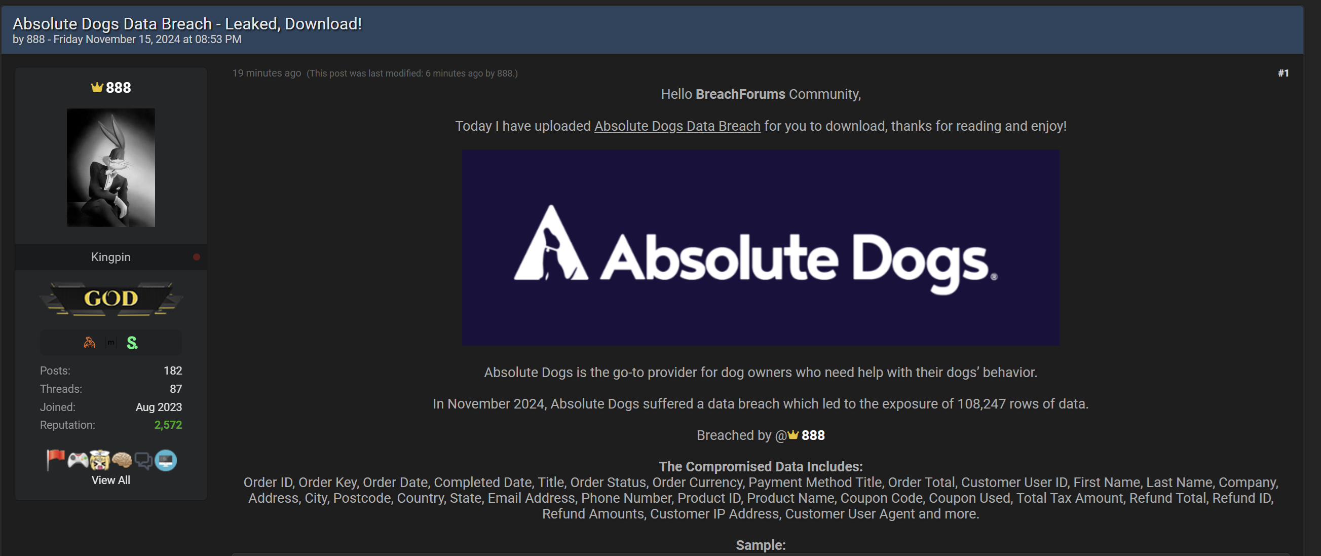 888 Has Allegedly Leaked the Data of Absolute Dogs