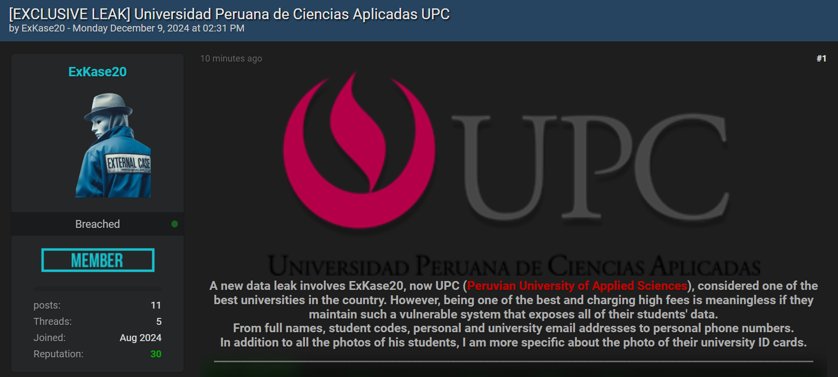 A Threat Actor Claims to have Leaked the Data of Peruvian University of ...