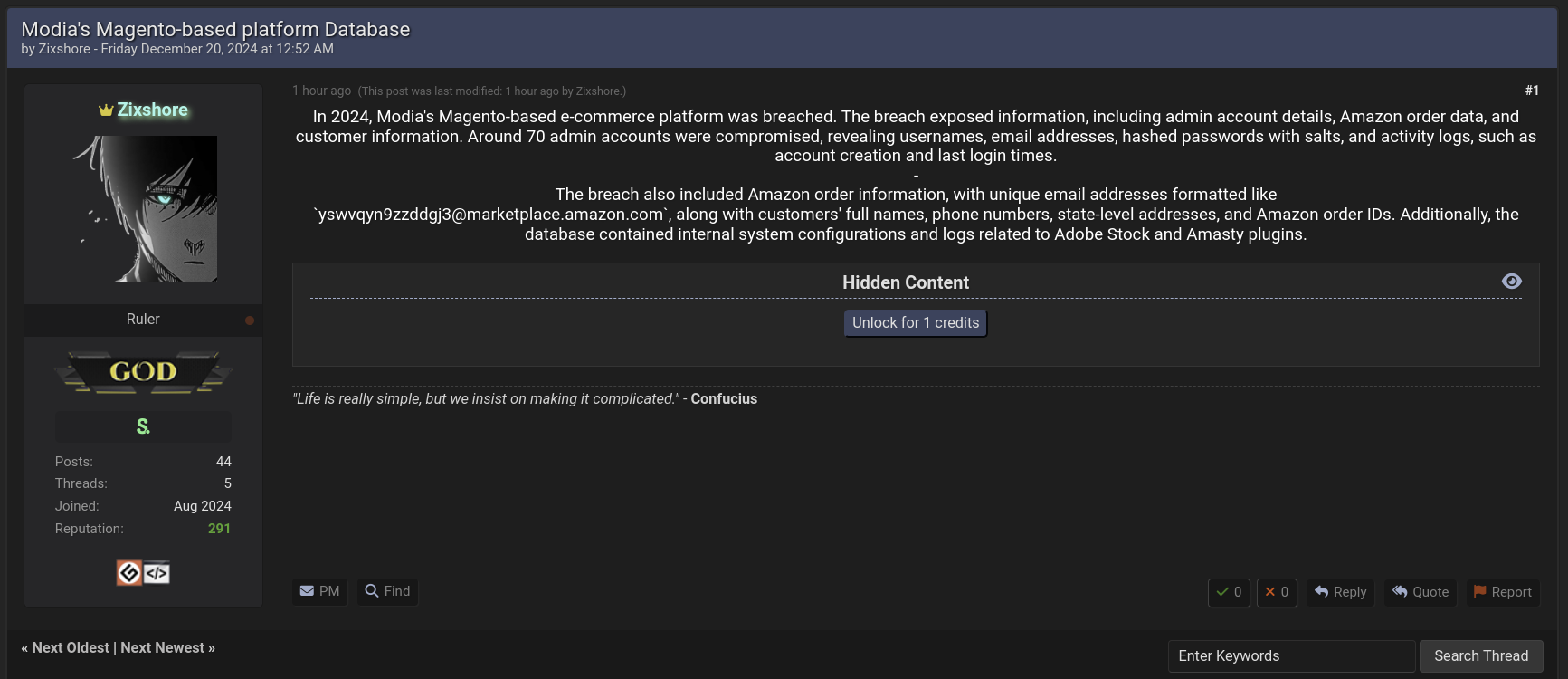 Zixshore Claims to Have Leaked the Data of MODIA
