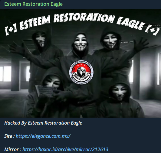 Esteem Restoration Eagle Defaced the Website of Elegance Mexico