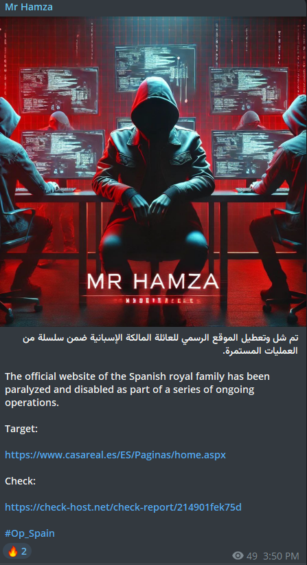 Mr Hamza Targeted the Website of Royal Household of Spain