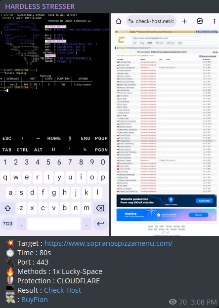 HARDLESS STRESSER Targeted the Website of Sopranos Pizza Escondido