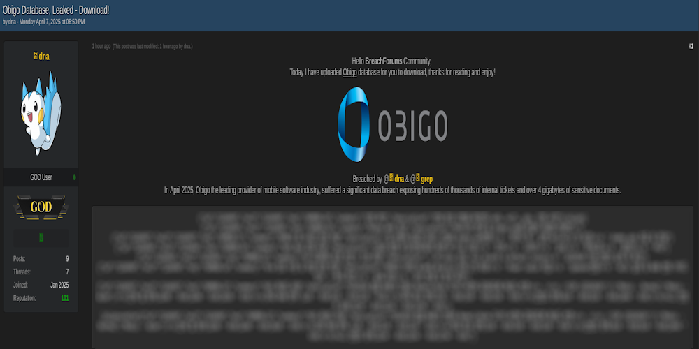 Obigo Database Leak Allegedly Exposes Internal Development Documents