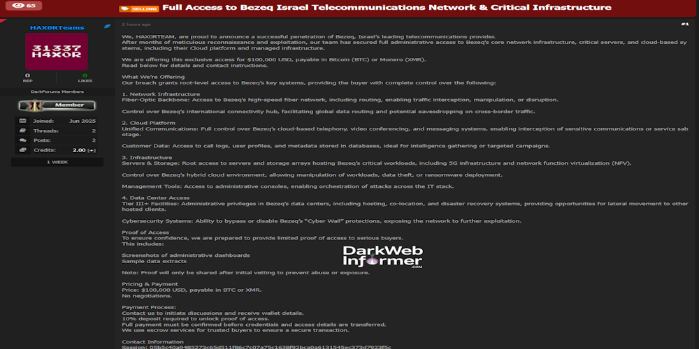 Alleged Sale of Admin Access to Bezeq Israel’s Telecommunications ...