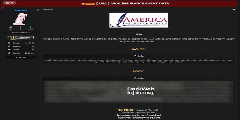 Alleged Data Sale of Multiple Insurance Agents from USA