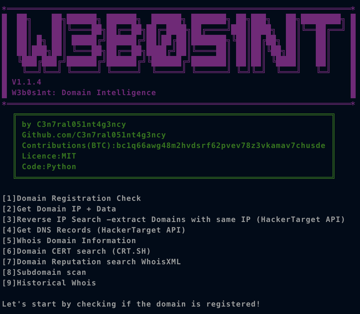 W3b0s1nt Webosint A Python Script For Passive Domain Intelligence Gathering