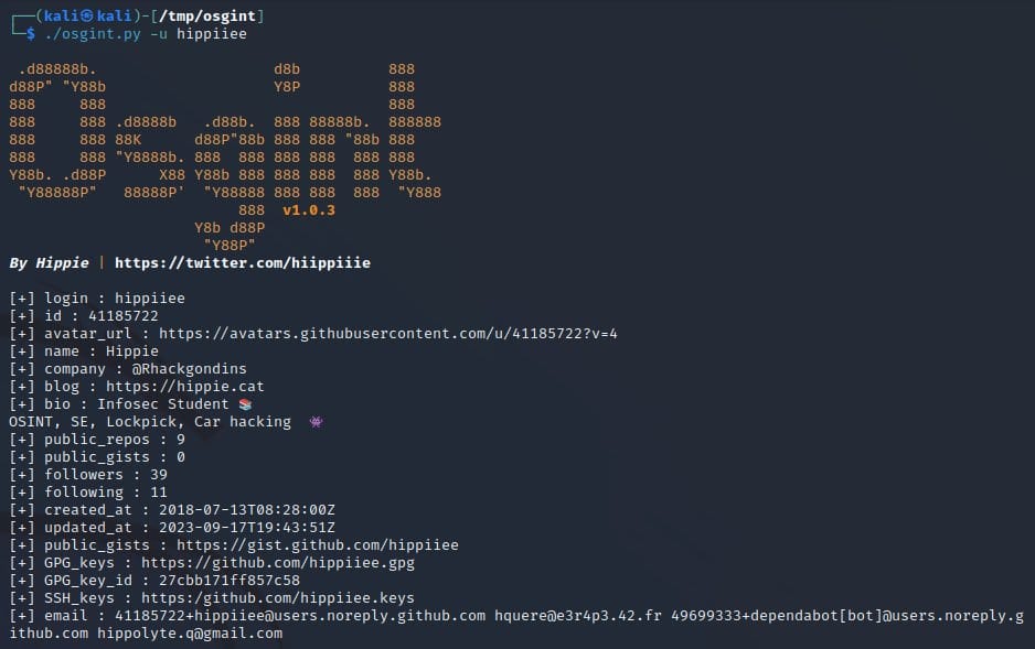 OSGINT: OSINT tool to find informations about a github user (email2username, username2email ...