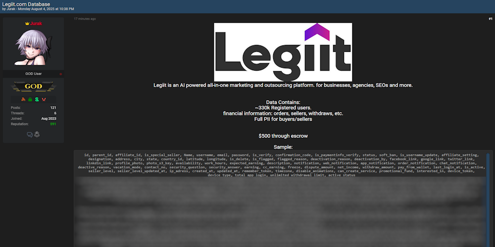 Alleged Data Sale of Legiit