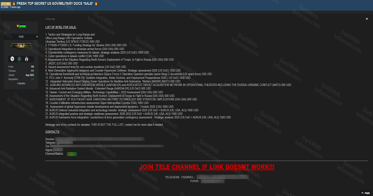 Alleged U.S. Government and Military Intelligence Classified Documents ...