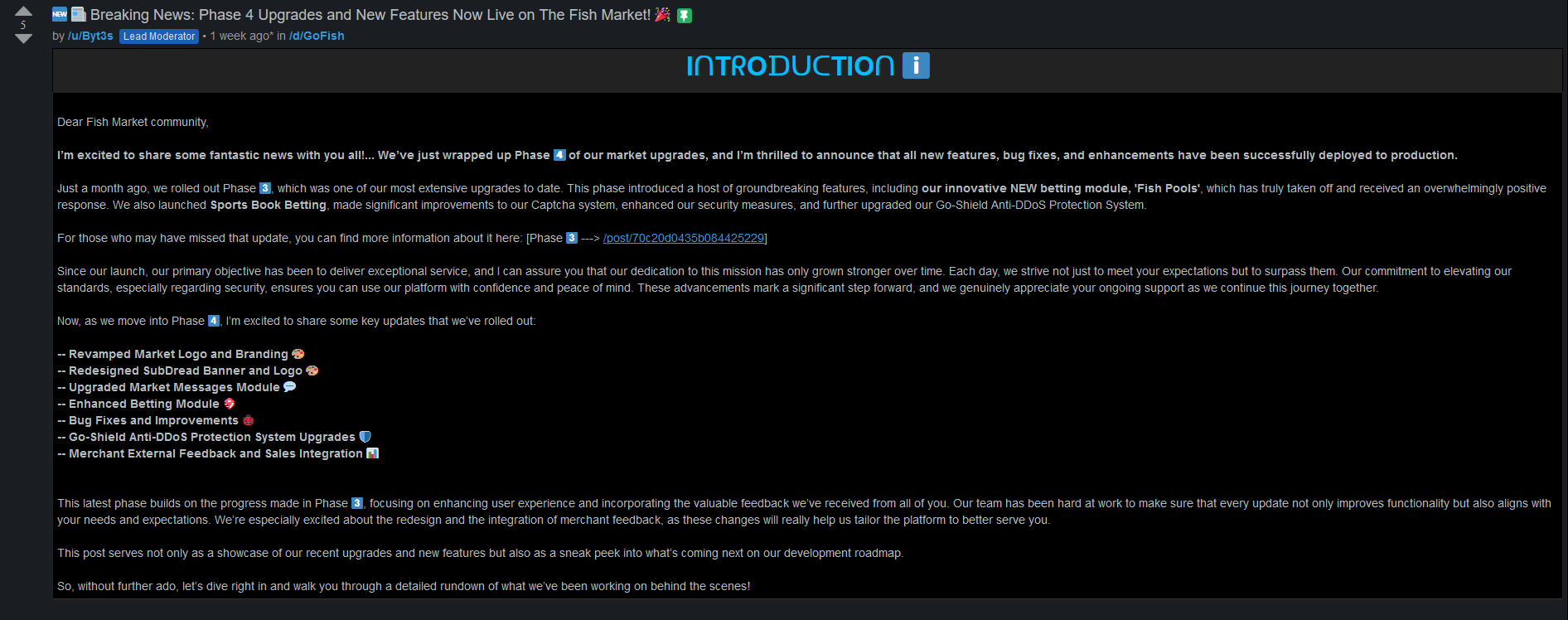 Fish Market has Introduced Phase 4 Upgrades and New Features