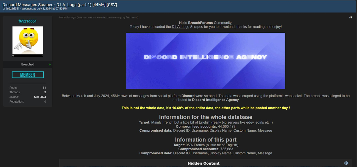 A Threat Actor Claims to Scrape 44M Rows of Discord, Attributed to Discord Intelligence Agency