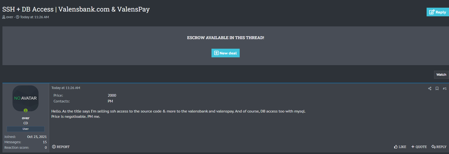 A Threat Actor is Allegedly Selling SSH and Database Access of Banking ...