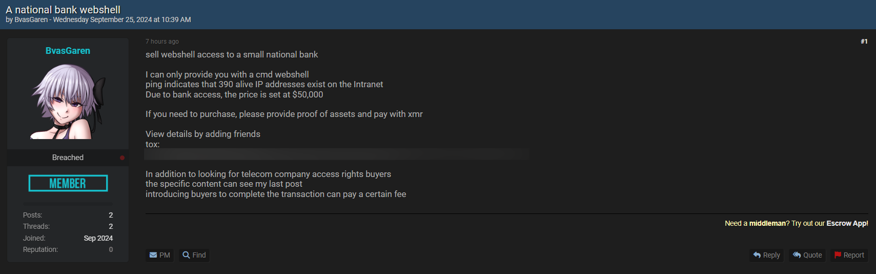 A Threat Actor Allegedly is Selling Web Shell Access to a Small ...