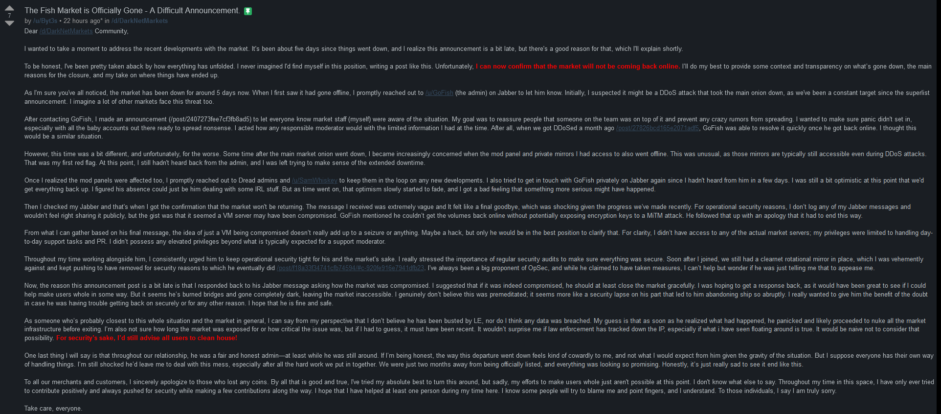 The Fish Darknet Market has Officially Exit Scammed