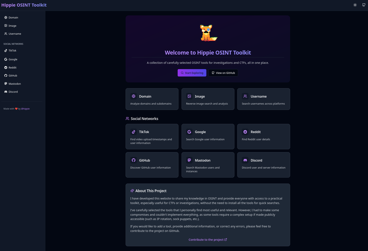 Hippie OSINT Toolkit (HOT): An OSINT toolkit providing informations on ...
