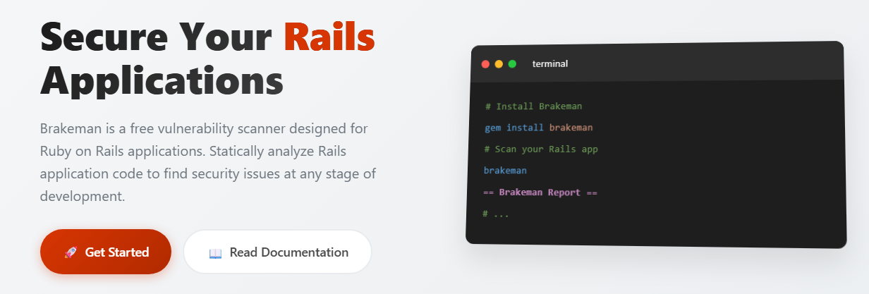 Brakeman: Static Analysis Security Scanner for Ruby on Rails Applications